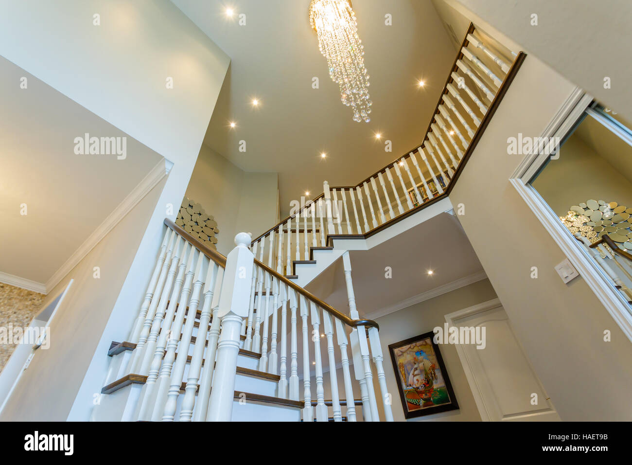 Hardwood stairs Interior design Stock Photo - Alamy