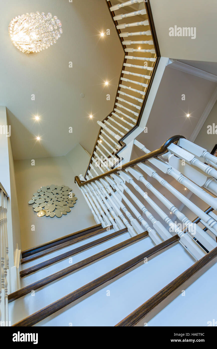 Hardwood stairs Interior design Stock Photo - Alamy