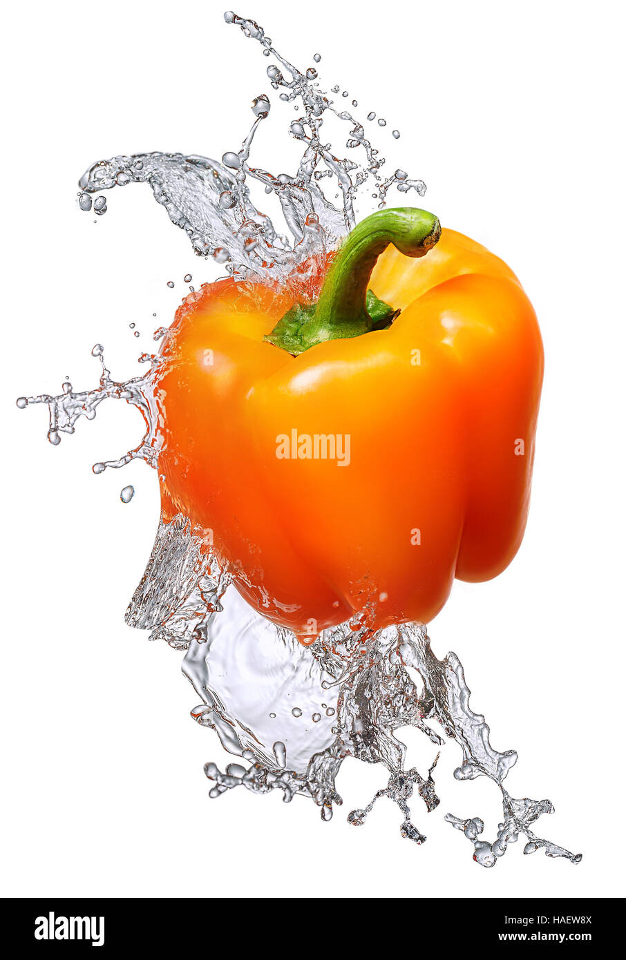 Water splash with bell pepper isolated Stock Photo - Alamy