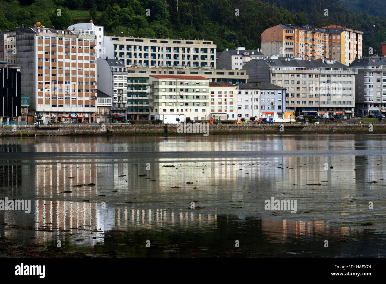 View of Viveiro village and Viveiro stuary and dwelling houses. Lugo ...