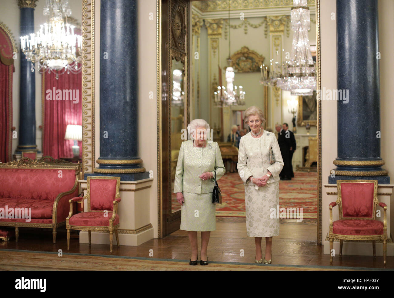 Queen Elizabeth II (left) and Princess Alexandra during a reception to ...