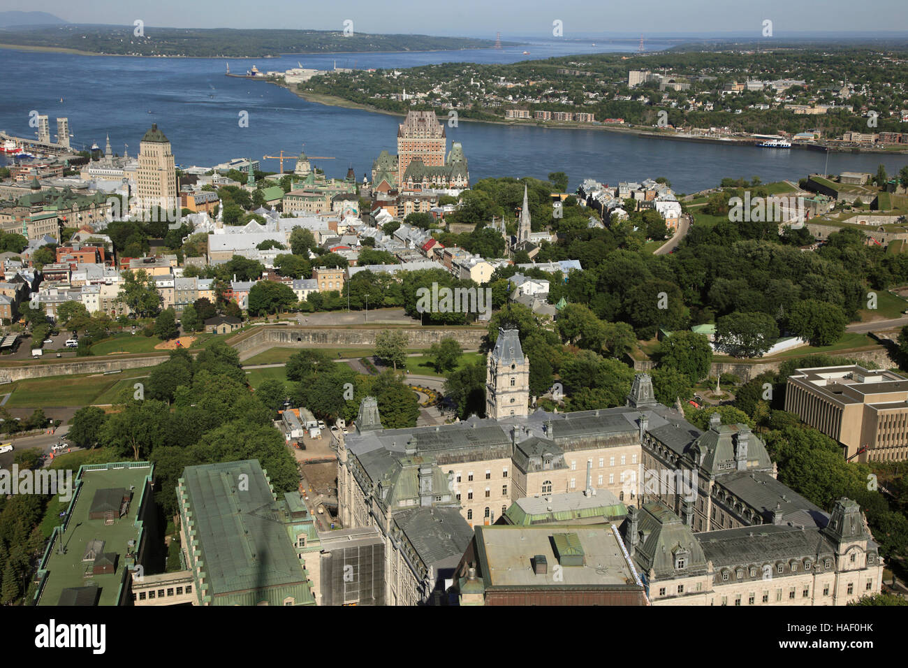 Canada, Quebec City, Parliament, St Lawrence River, aerial view Stock ...