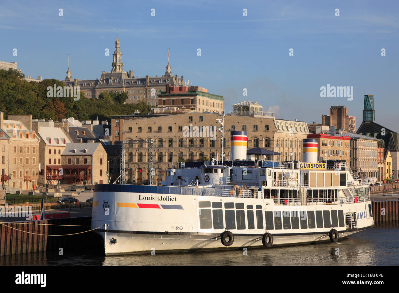Canada, Quebec City, skyline, St Lawrence River, sightseeing ship Stock ...