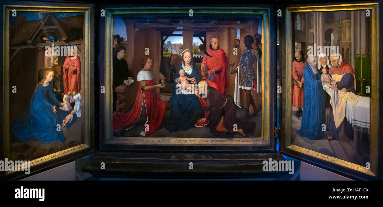 Triptych of Jan Floreins, by Hans Memling, 1479, St John's Hospital, Bruges, Belgium, Europe ...