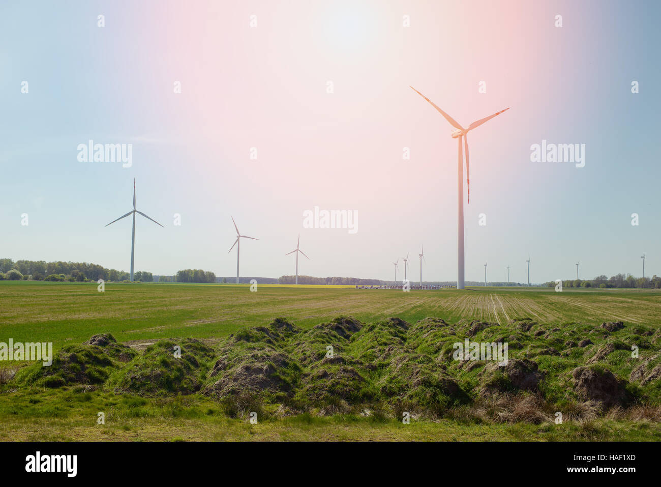 Bright blue sky moving and wind turbine Stock Photo - Alamy