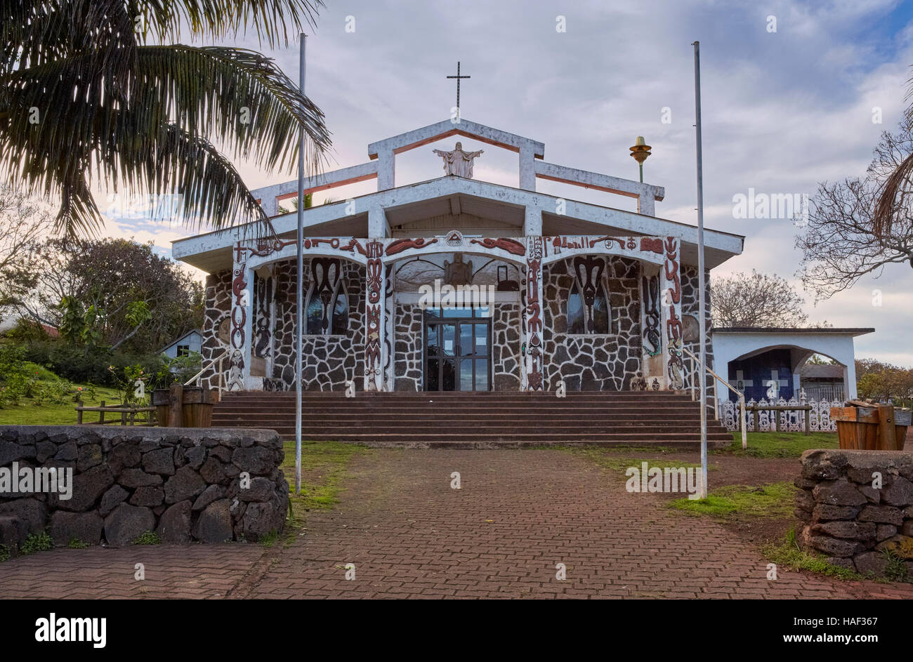 Catholic Church, Hanga Roa, Easter Island Stock Photo - Alamy