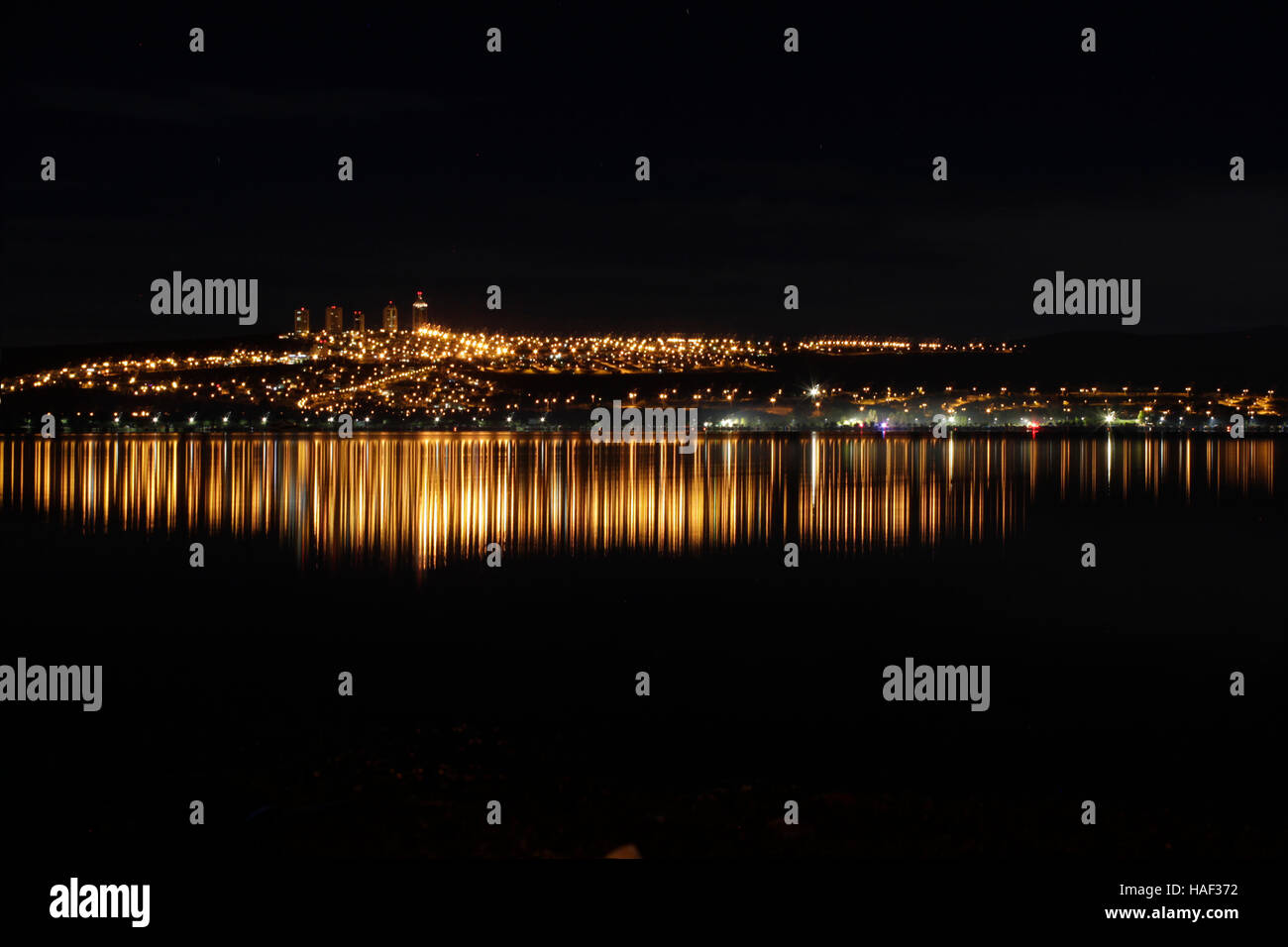Night time lake reflection Stock Photo - Alamy