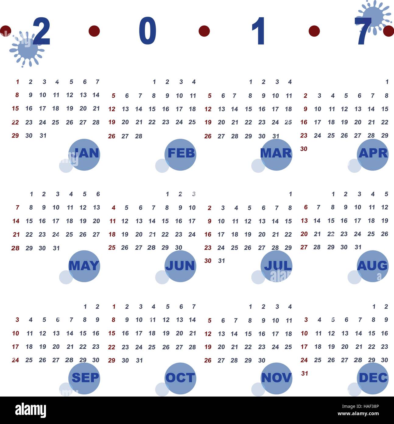 Simple vector template of 2017 calendar, stock vector Stock Vector ...