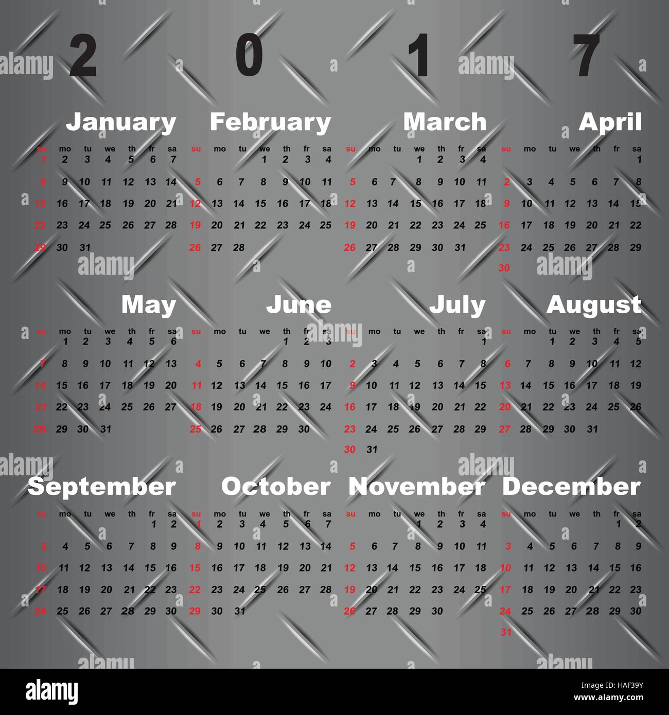 Business vector template of 2017 calendar on metal grey background ...
