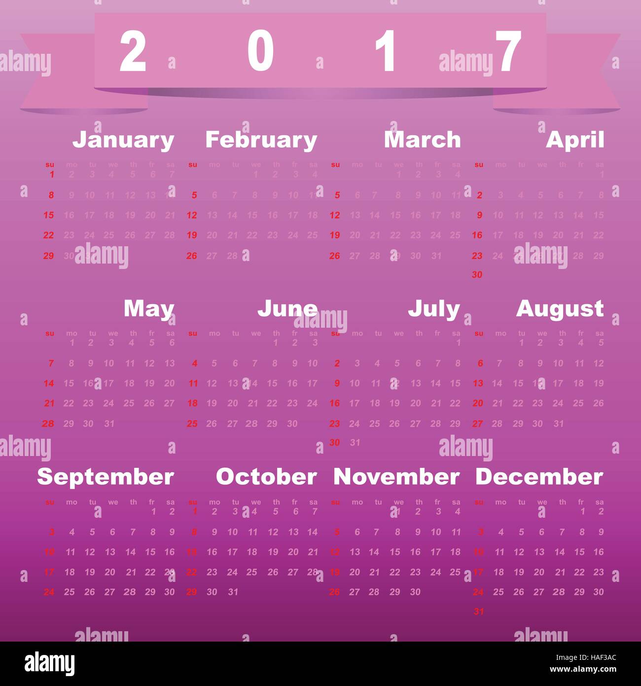 2017 calendar on pink gradient background, stock vector Stock Vector ...