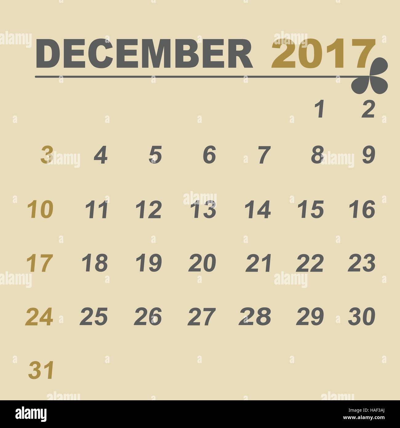 Simple calendar template of December 2017, stock vector Stock Vector ...