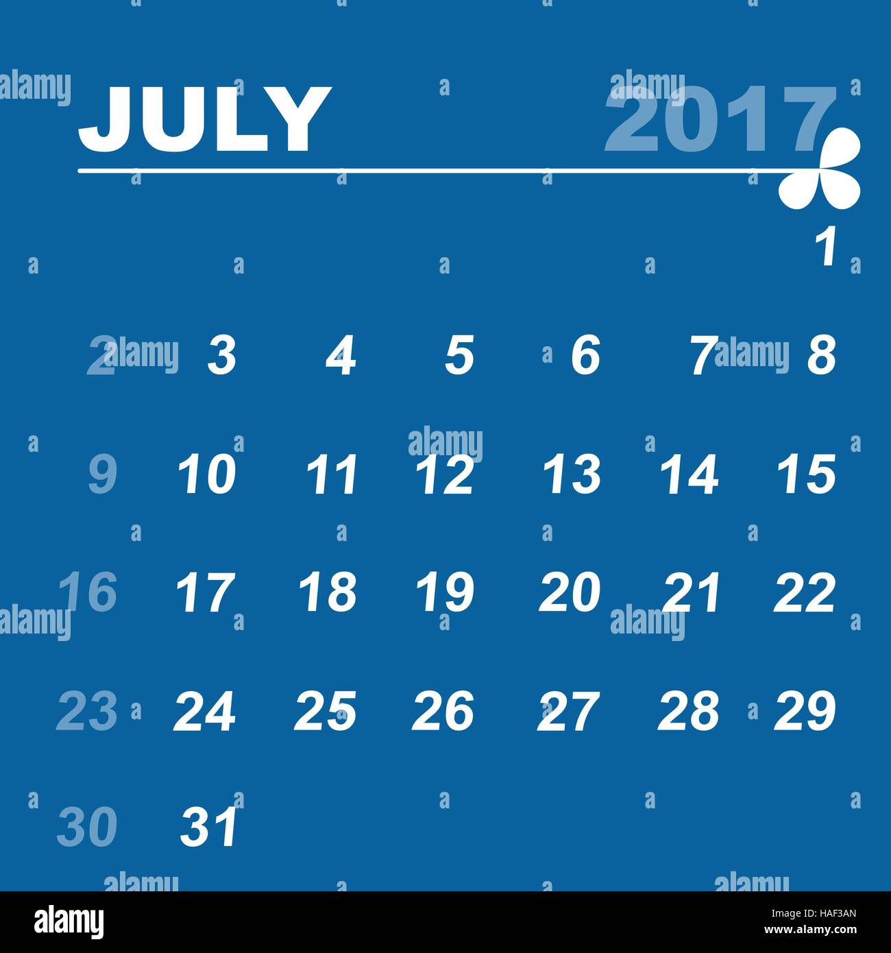 Simple calendar template of July 2017, stock vector Stock Vector Image ...