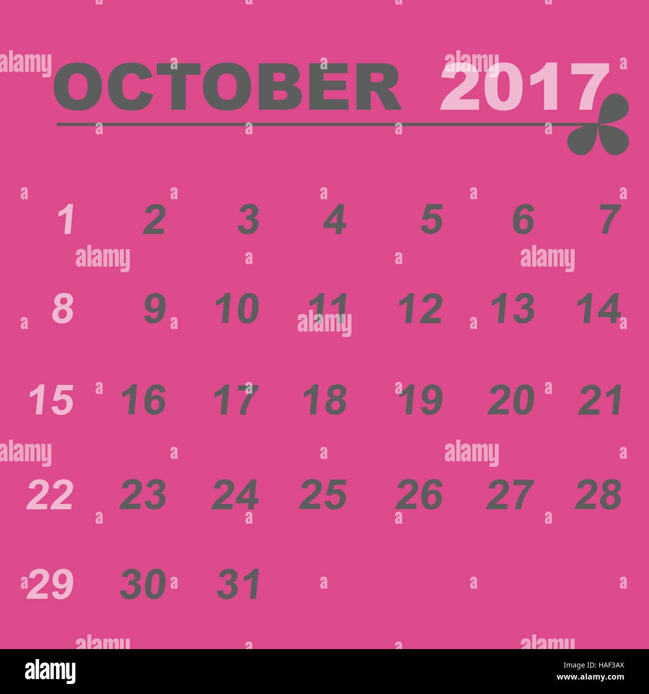 Simple calendar template of october 2017, stock vector Stock Vector ...