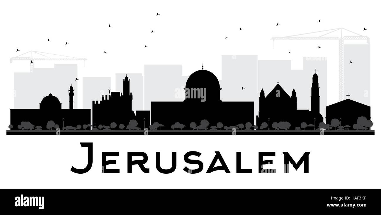 Jerusalem City skyline black and white silhouette. Vector illustration ...