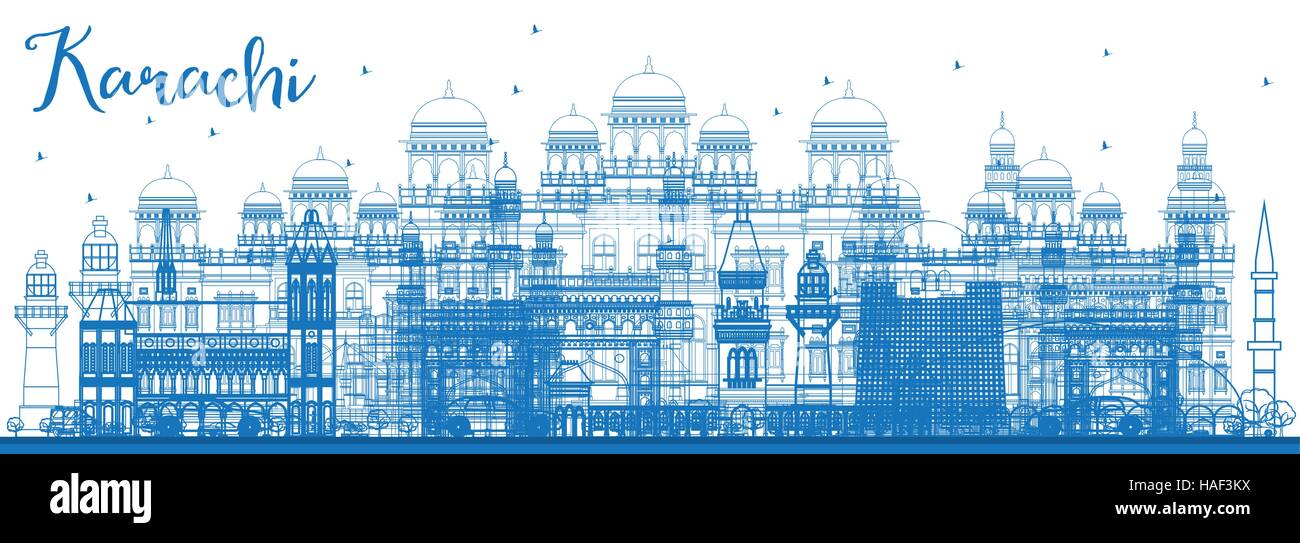 Outline Karachi Skyline with Blue Landmarks. Vector Illustration ...