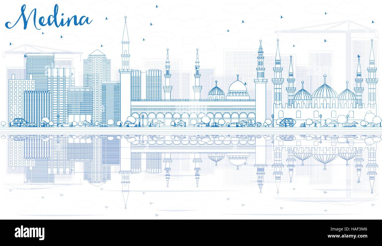 Outline Medina Skyline with Blue Buildings and Reflections. Vector ...