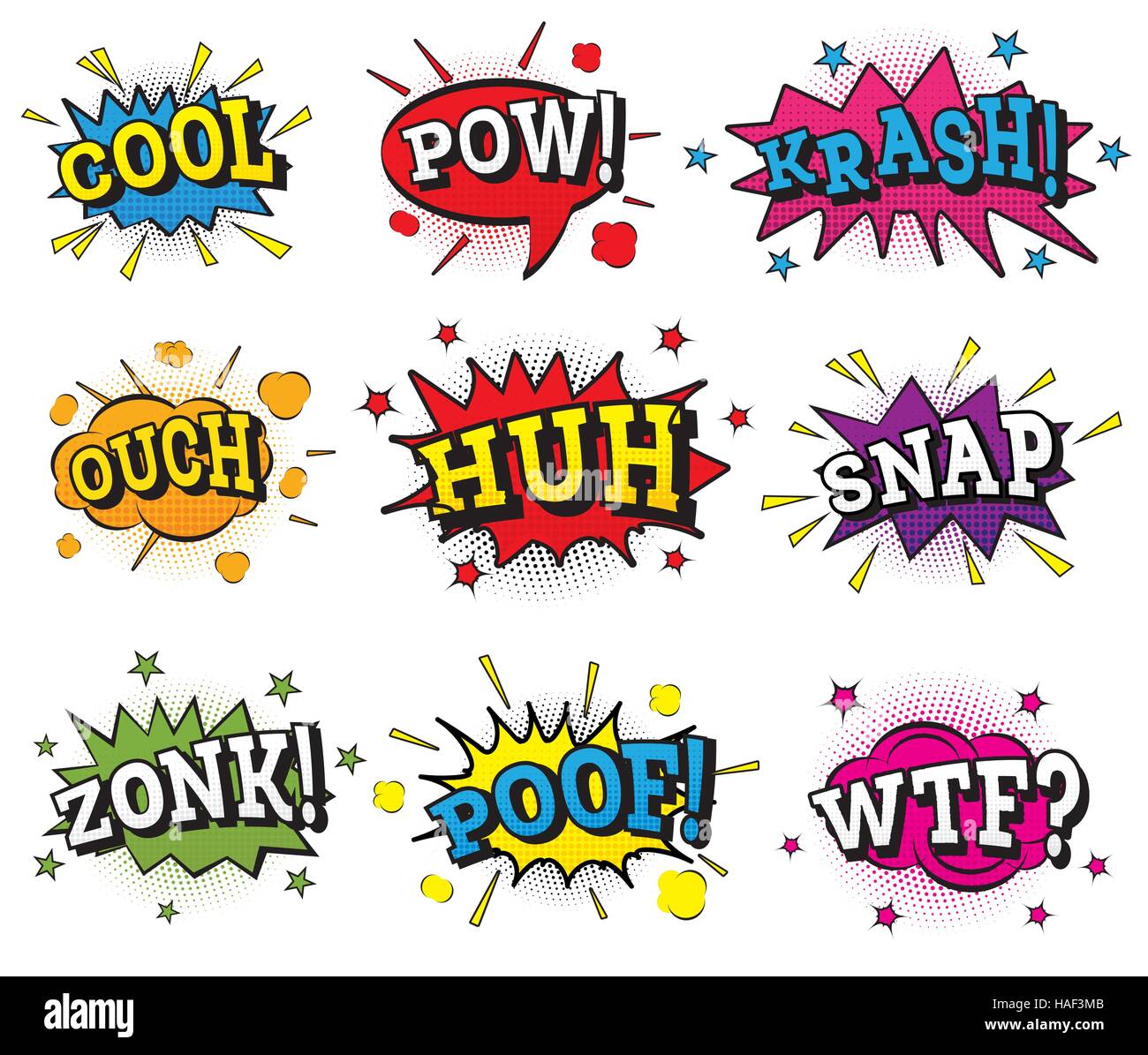 Set of Comic Text in Pop Art Style. Vector Illustration Stock Vector ...