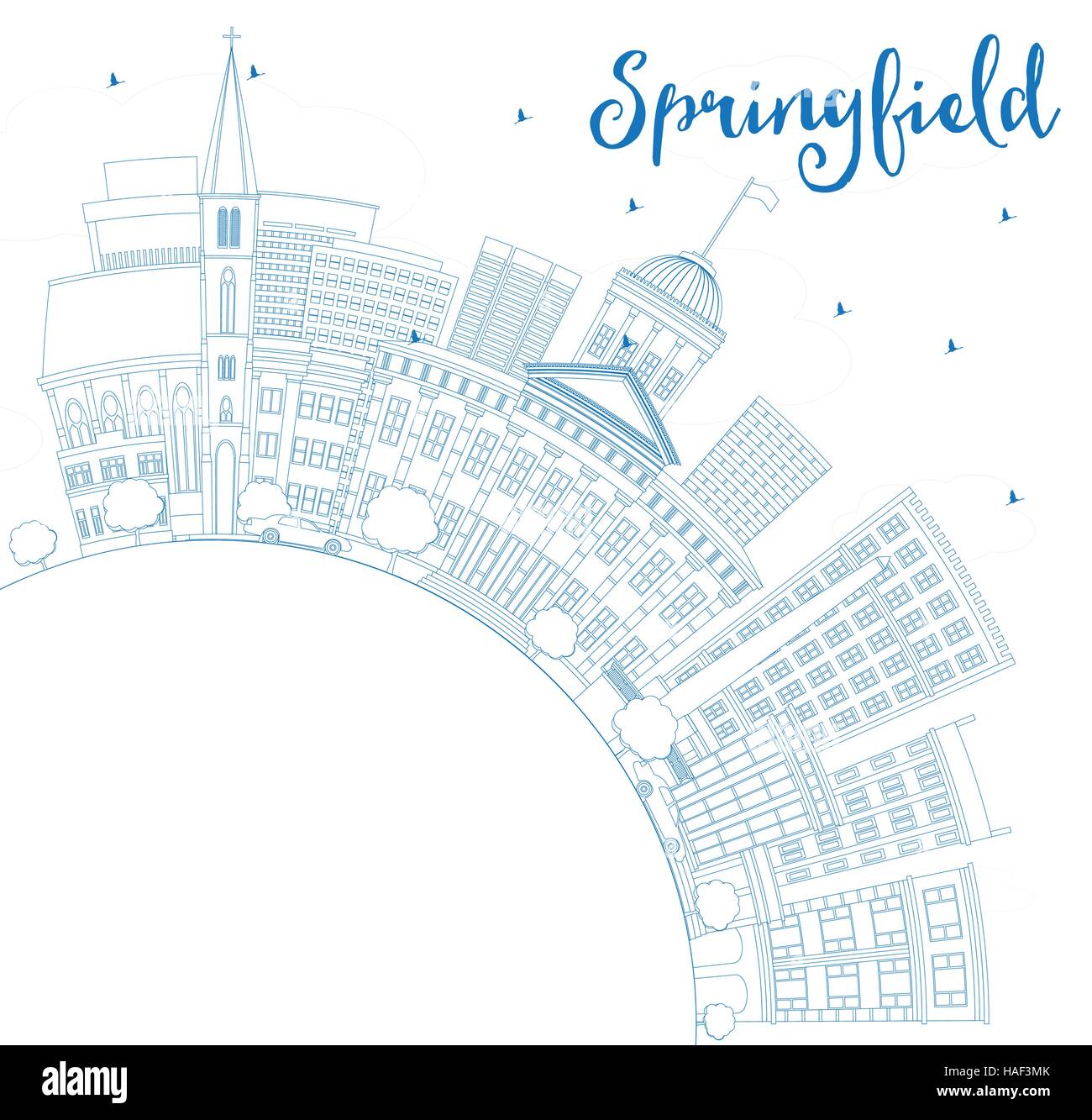 Outline Springfield Skyline with Blue Buildings and Copy Space. Vector ...