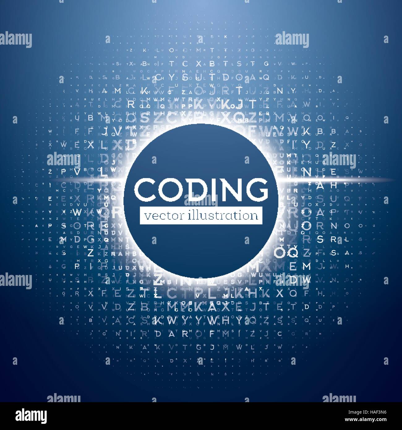 Abstract Blue Technology Background with Different Letters. Hacker ...