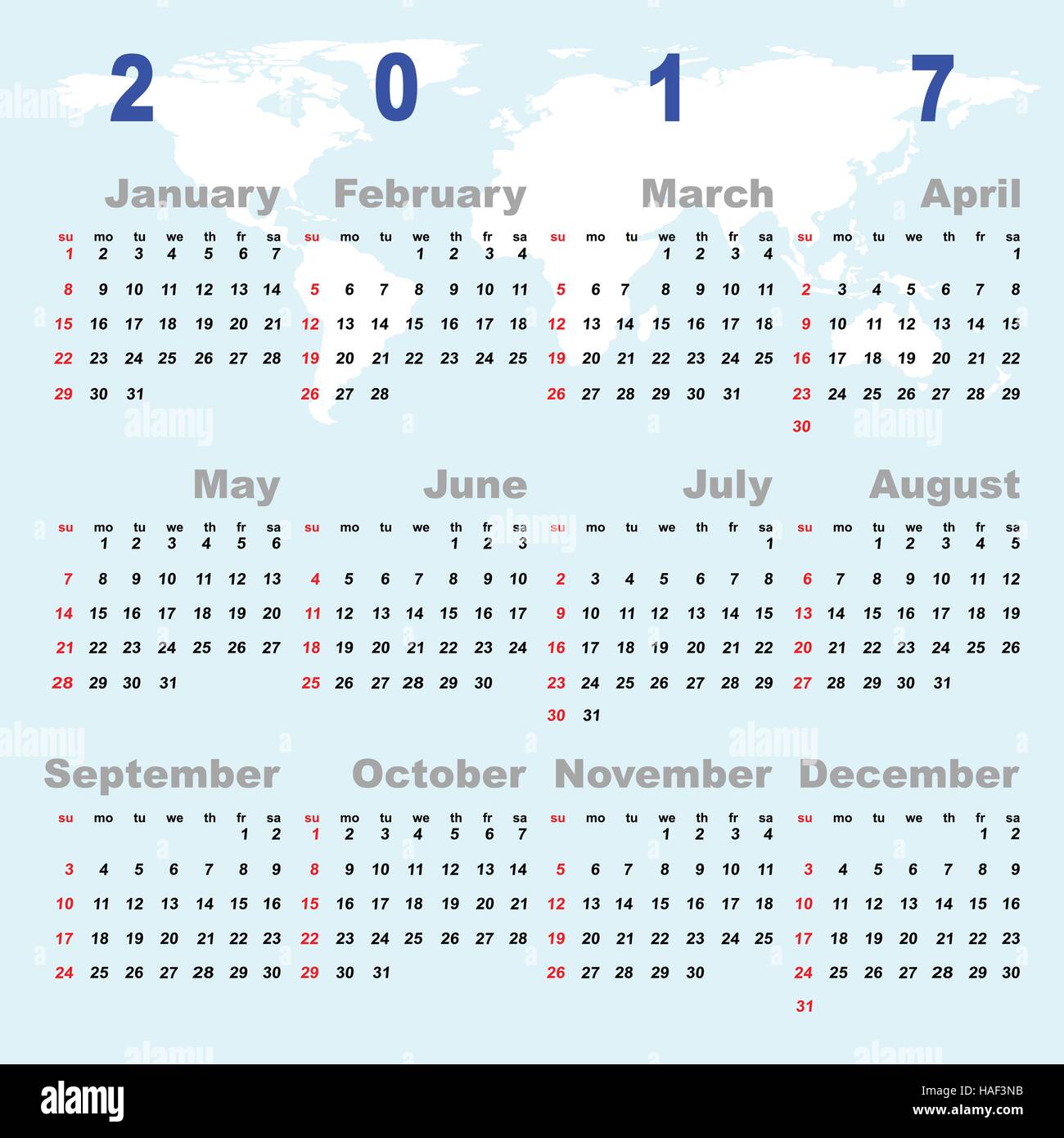 World map decorated vector template of 2017 calendar Stock Vector Image ...
