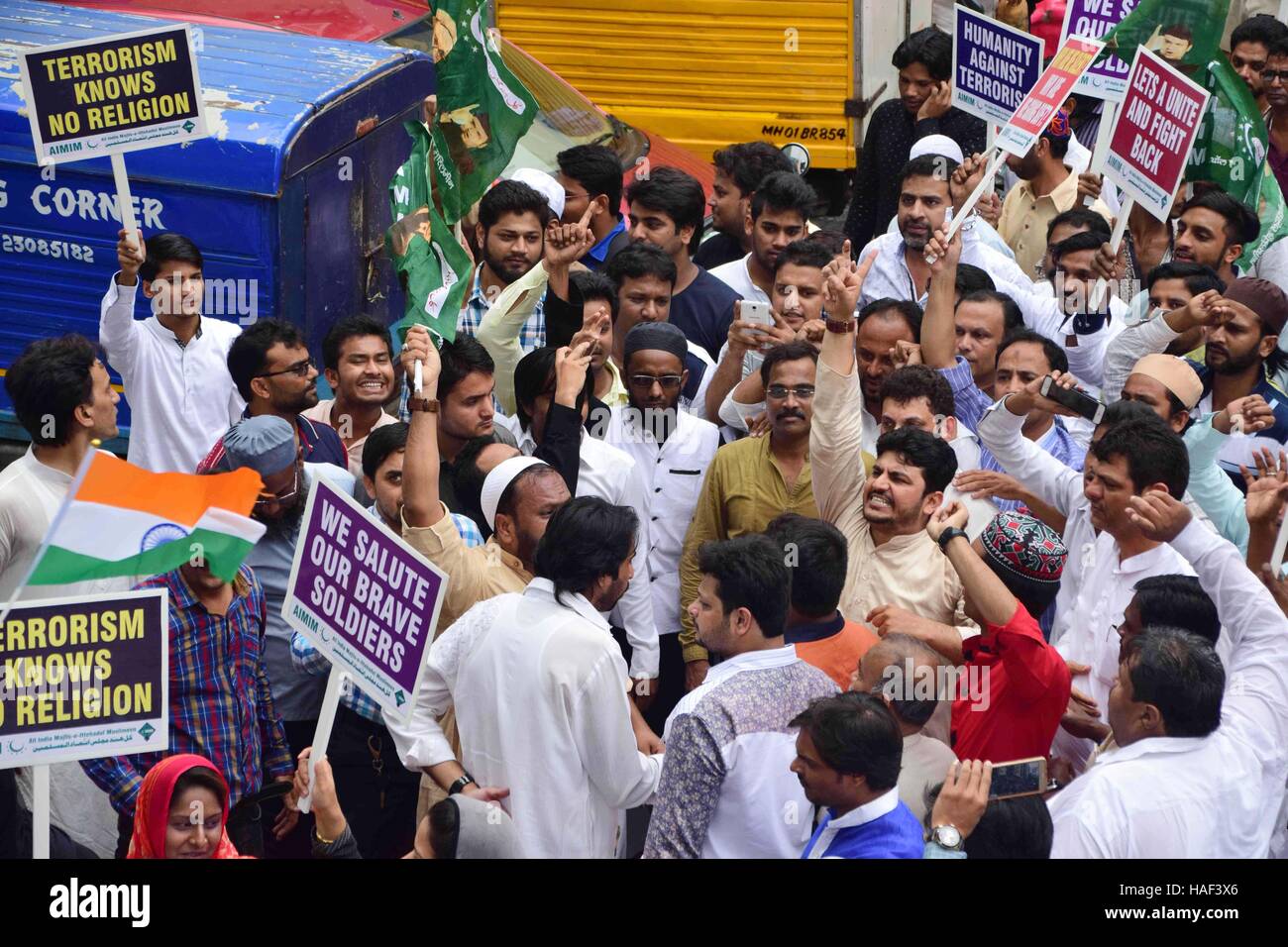 All India Majlis-e-Ittehadul Muslimeen (AIMIM) workers shout slogan ...