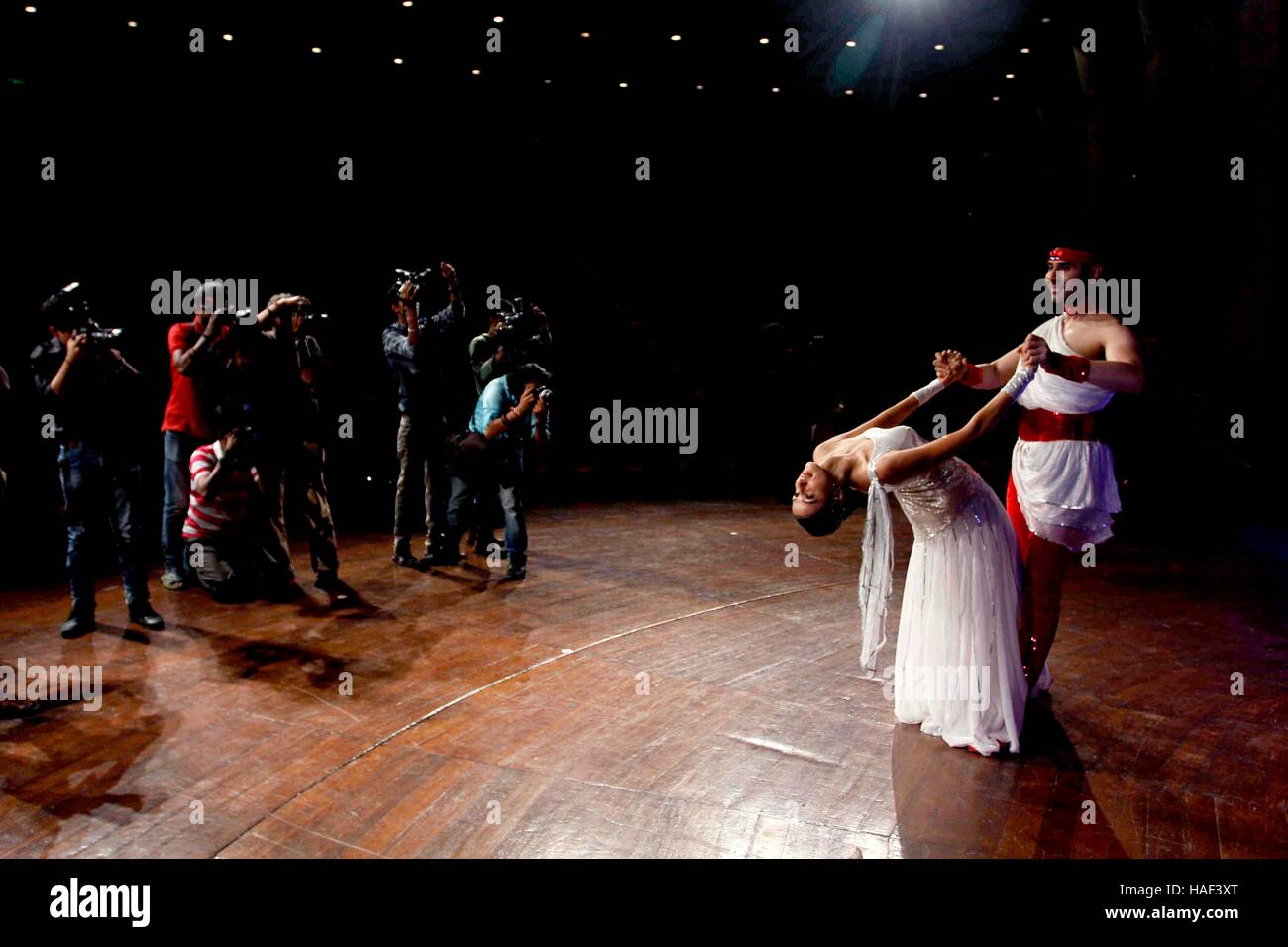 Bollywood choreographer Sandip Soparrkar and model Alesia Raut poses ...