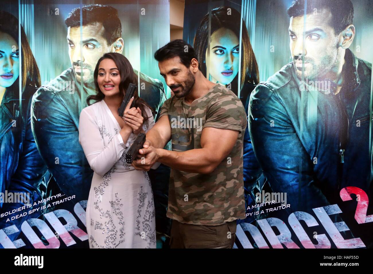 Bollywood actors John Abraham and Sonakshi Sinha during the trailer ...