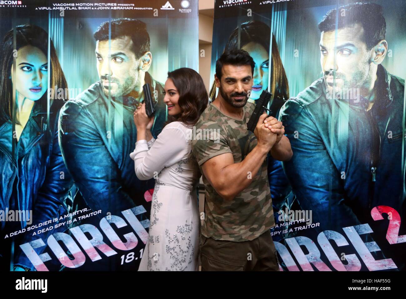 Bollywood actors John Abraham and Sonakshi Sinha during the trailer ...