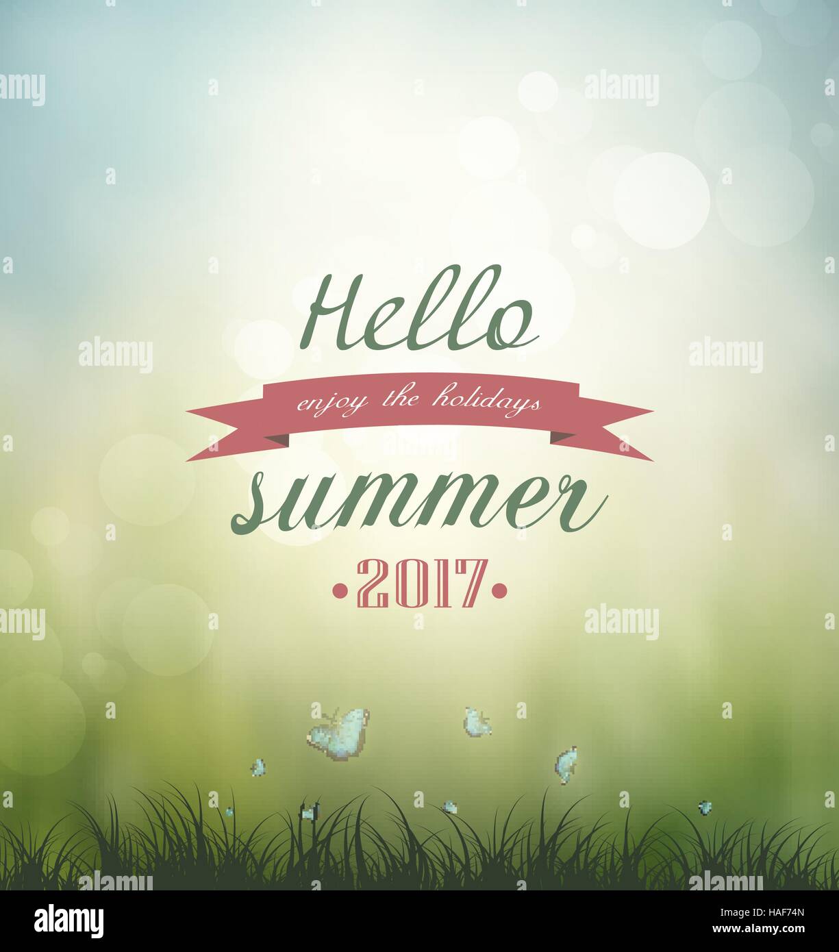 Summer Nature Background Grass, Butterflies And Title Inscription Stock ...