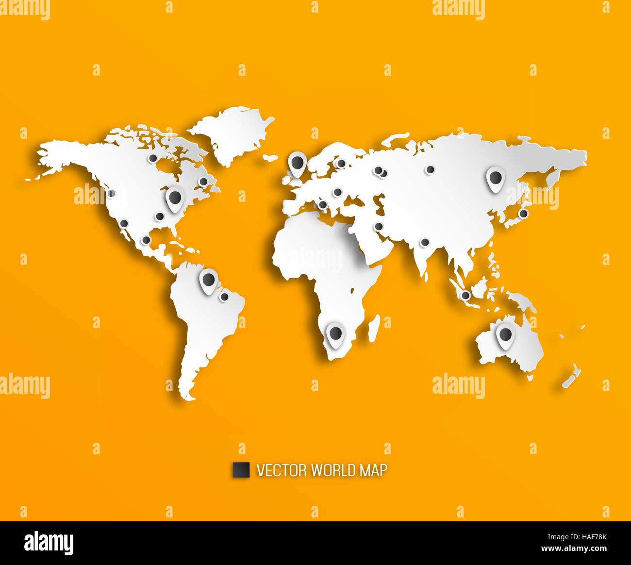 3D World Map With Shadows And Marks On A Bright Orange Background Stock ...