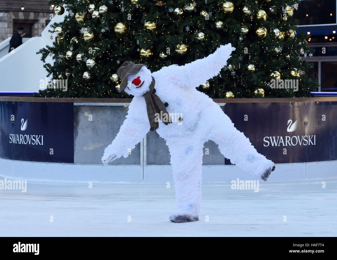 An actor plays The Snowman during a photo call at the Natural History ...