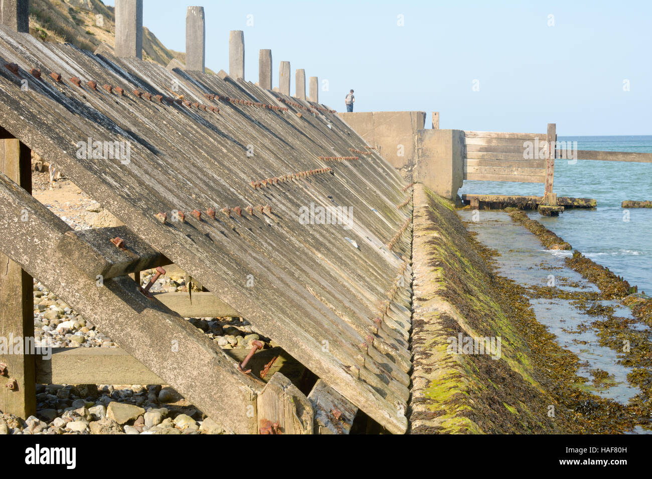 Wooden sea defences damaged in 2015 storms in Sheringham, Norfolk ...