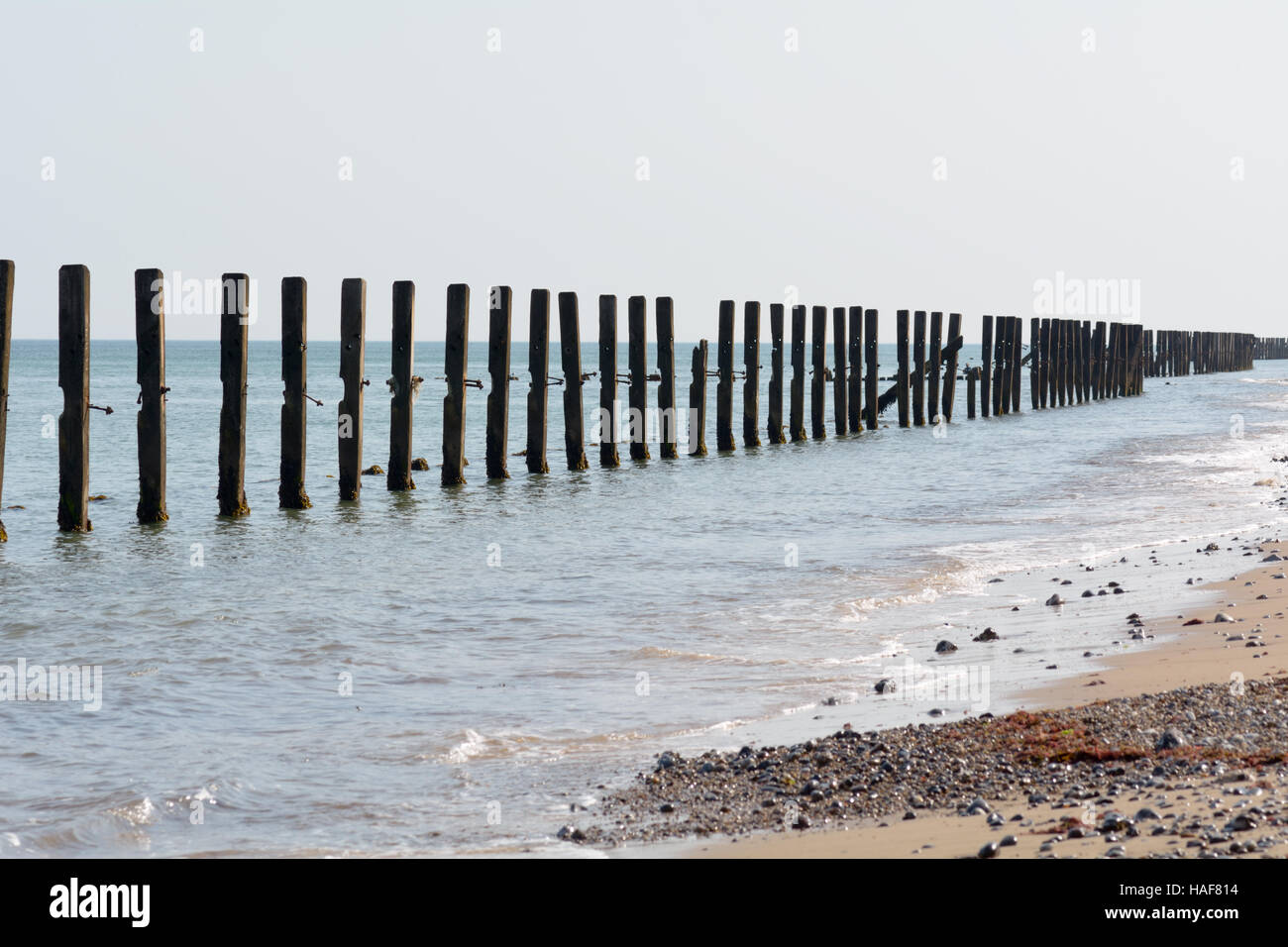 Wooden sea defences damaged in 2015 storms in Sheringham, Norfolk ...