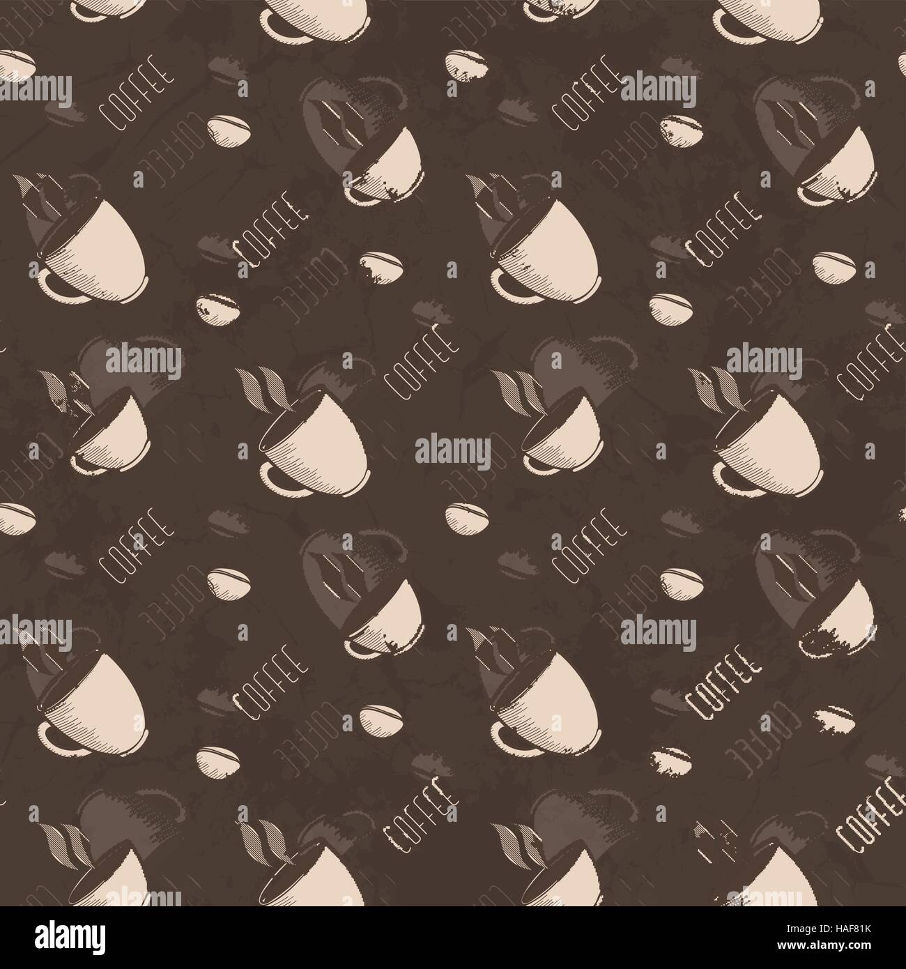 Seamless Abstract Grunge Pattern With Cup Of Coffee And Coffee Beans ...