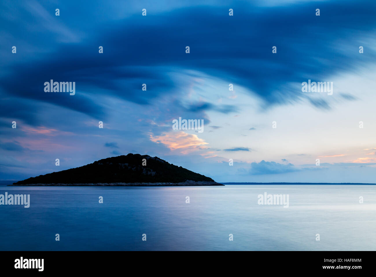 Storm moving in over Veli Osir Island at sunrise, seen from Zaosiri ...