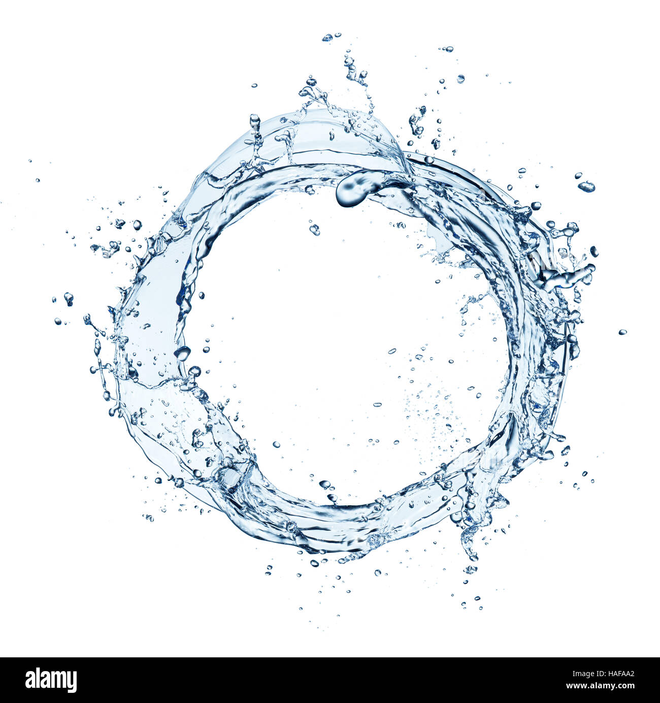 Blue abstract water splashes in circle shape, isolated on white ...