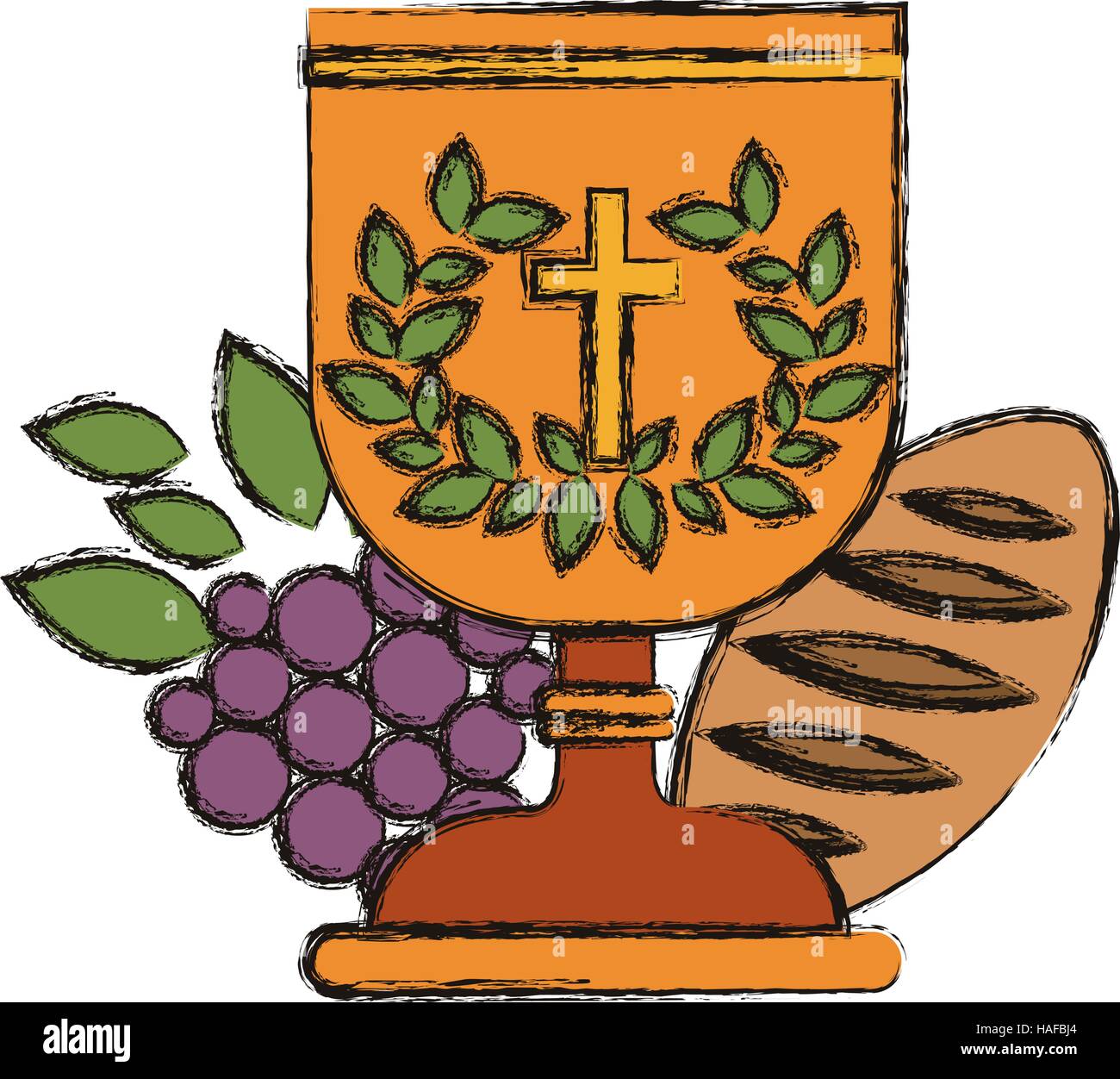 Cup bread and grapes icon. Religion god pray faith and believe theme ...