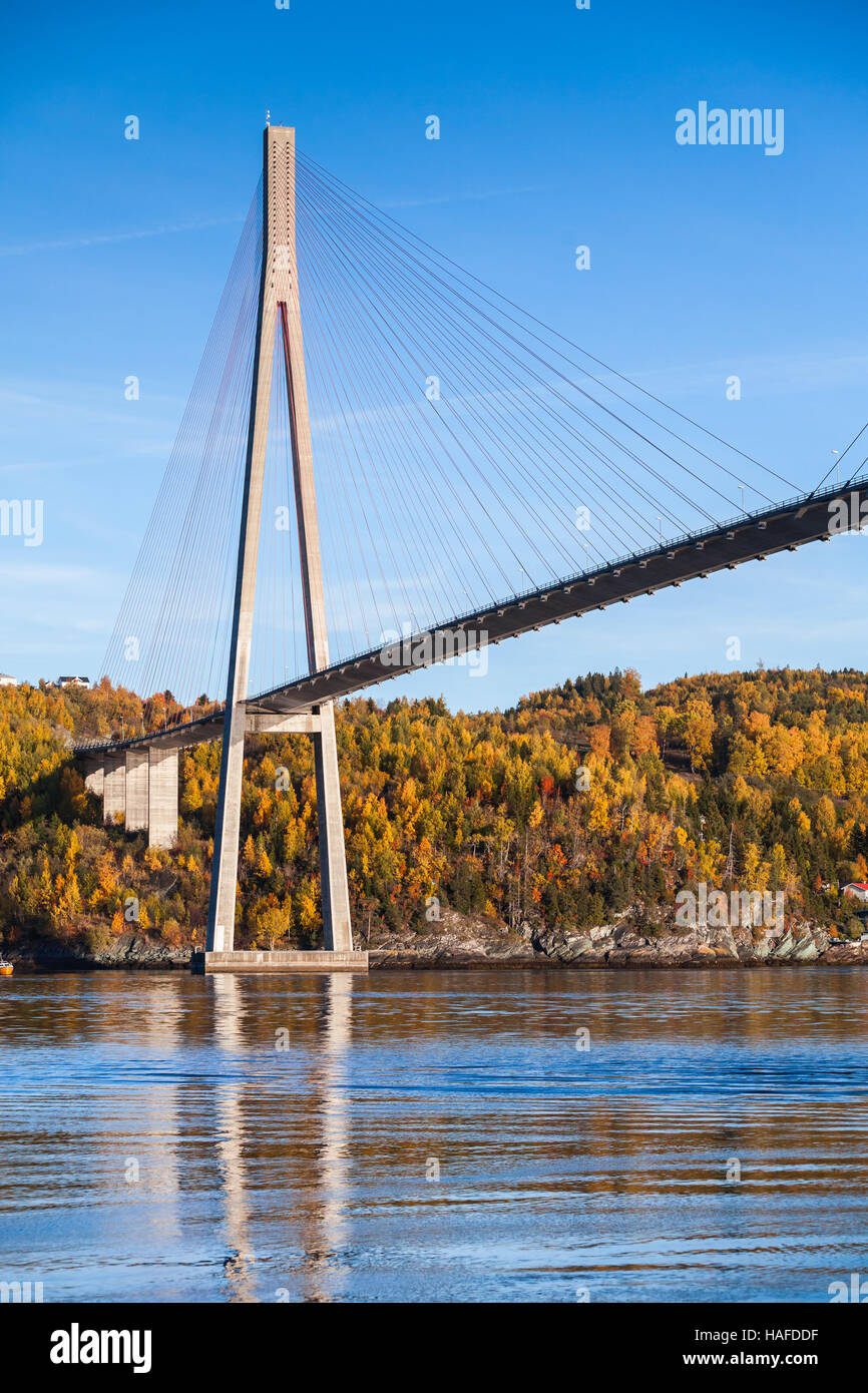 Skarnsund Bridge, modern automotive cable-stayed bridge in Norway Stock ...