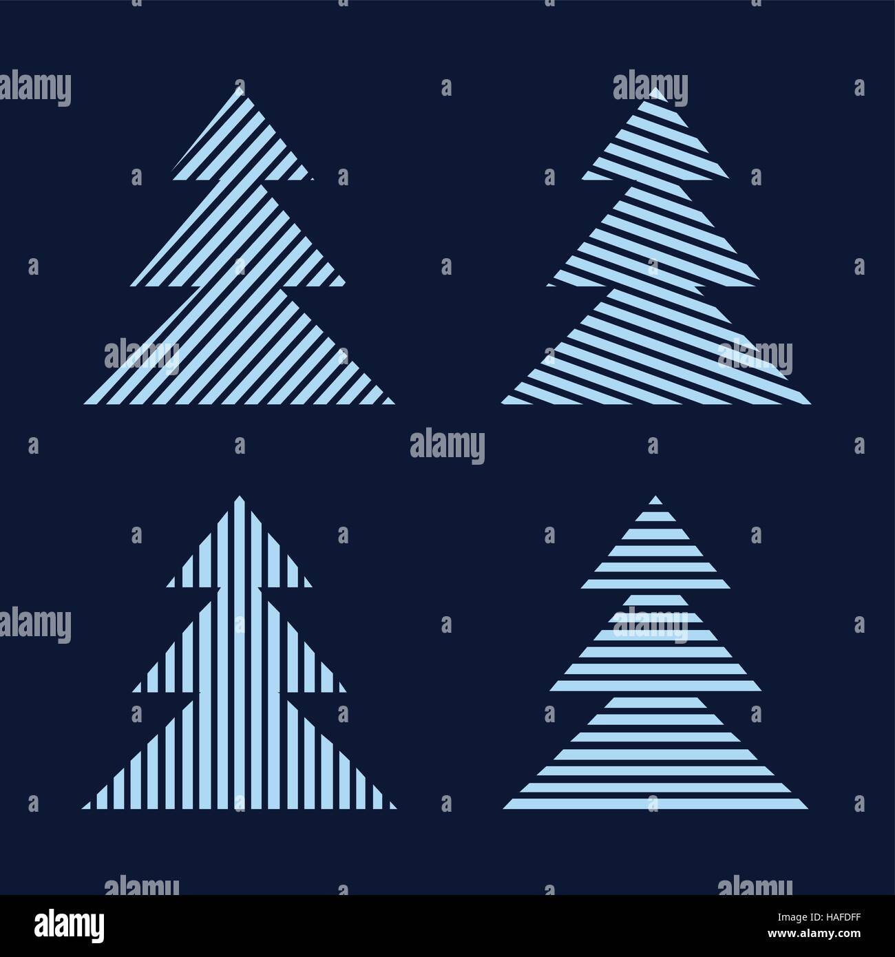 Set of linear graphic stylized Christmas trees. Blue Christmas trees on ...