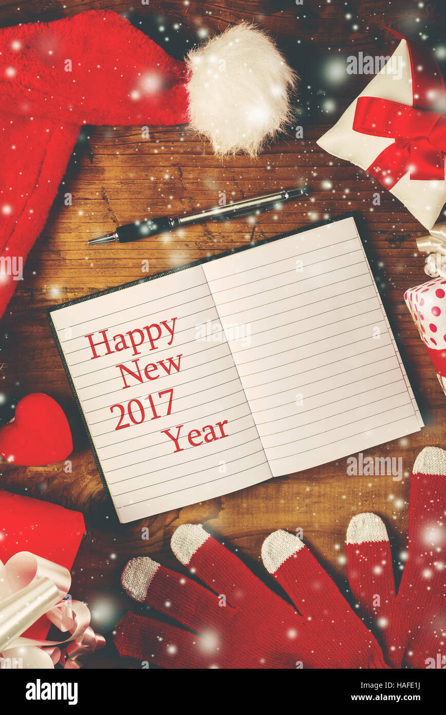 Happy New 2017 year note with copy space, top view Stock Photo - Alamy