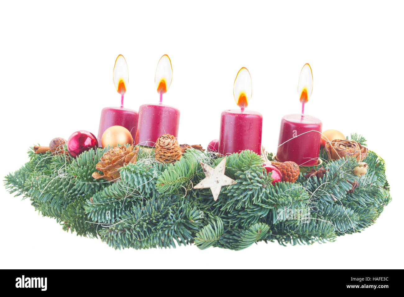 Christmas tree burning candles Cut Out Stock Images & Pictures - Alamy