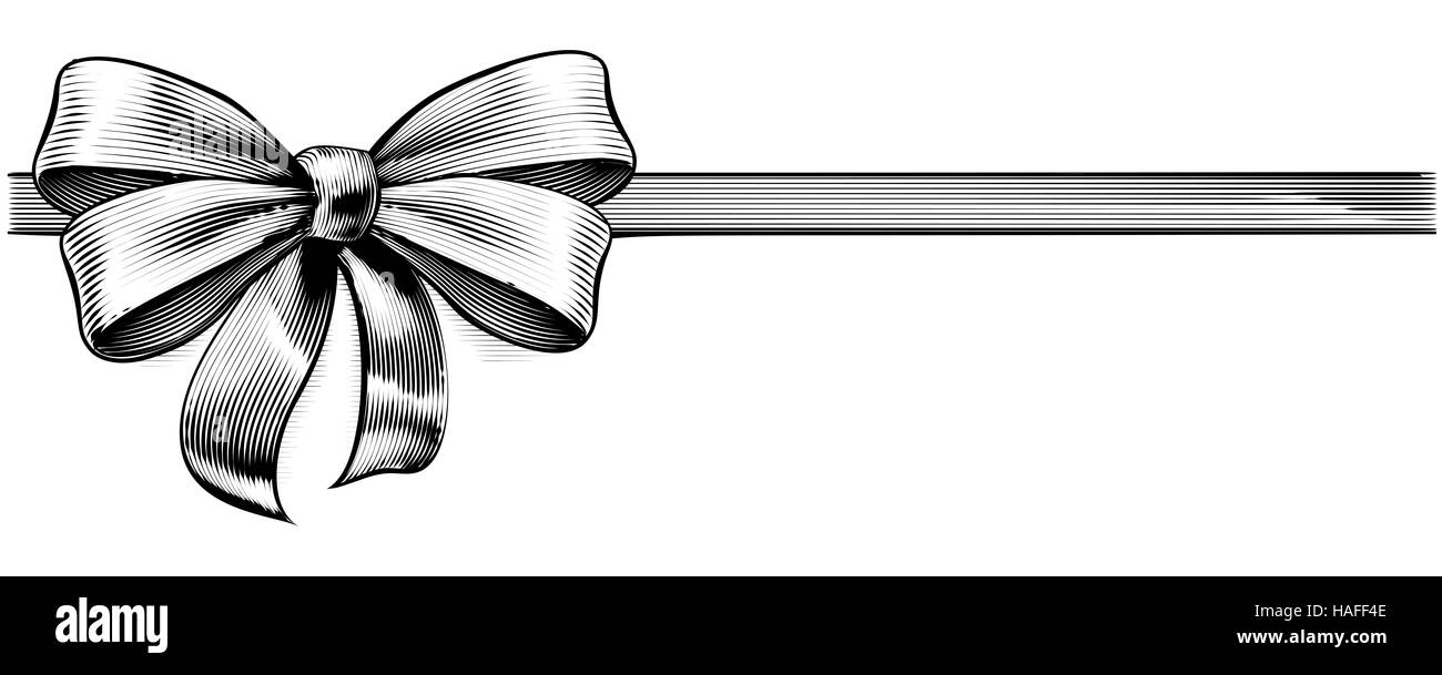 A ribbon gift bow in a vintage woodcut engraved etching style Stock ...