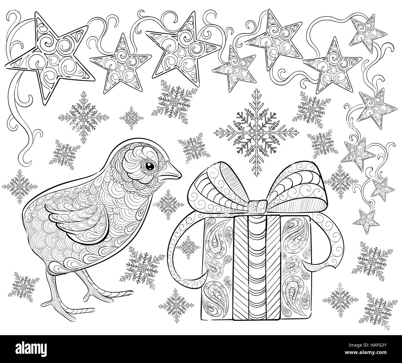 Hand drawn ink pattern. Coloring book for adult merry christmas Stock ...