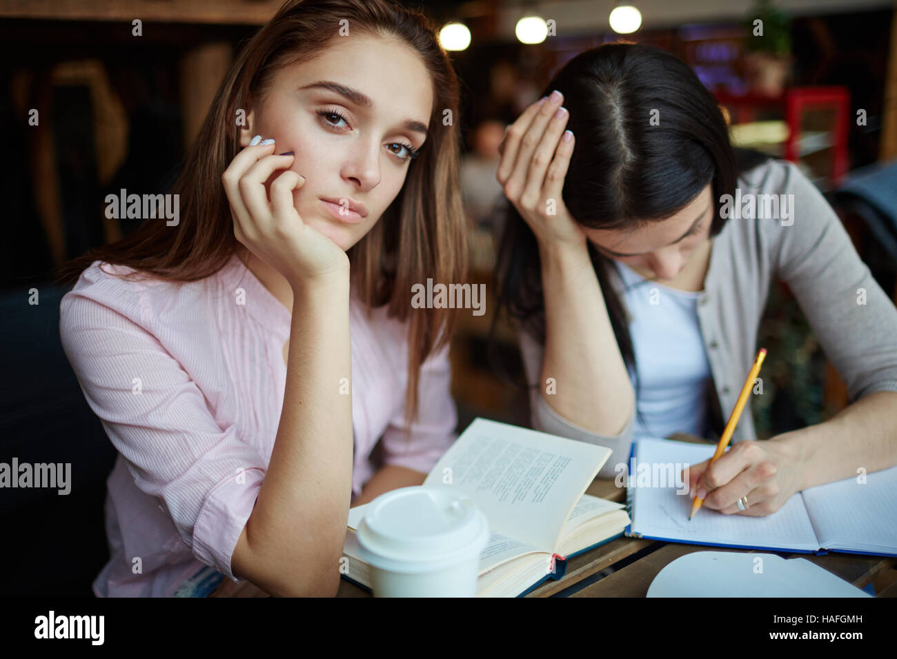 College students getting ready for seminar in library Stock Photo - Alamy