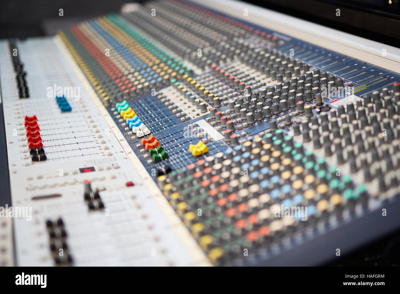 Soundboard with many buttons, for tuning, mixing sounds, regulating ...