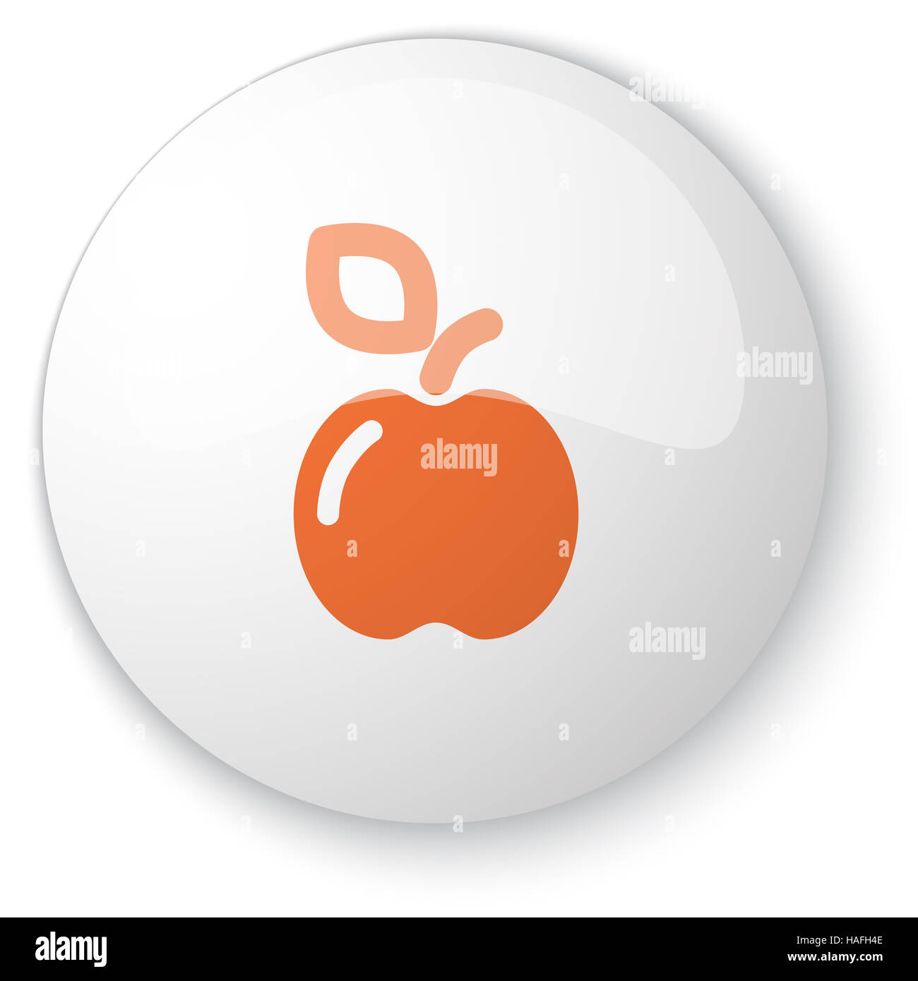 Glossy white web button with orange Apple icon on white background ...