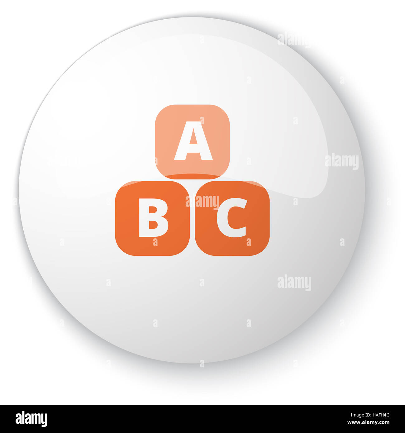 Glossy white web button with orange Abc Blocks icon on white background ...