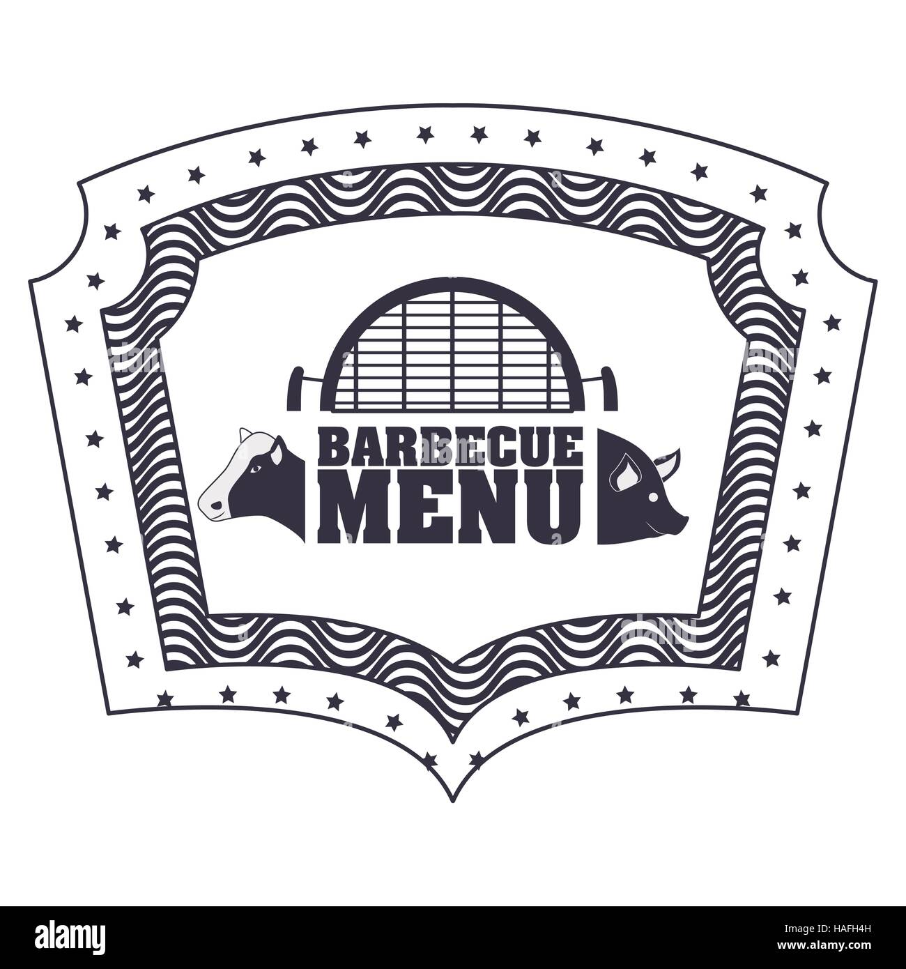 Grill pork and cow icon. Bbq menu steak house food meal restaurant and ...