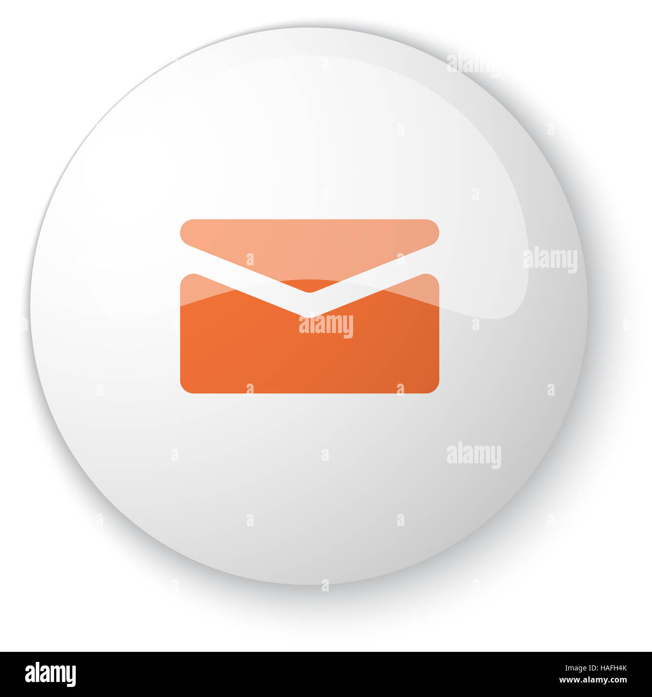 Glossy white web button with orange Mail icon on white background Stock ...