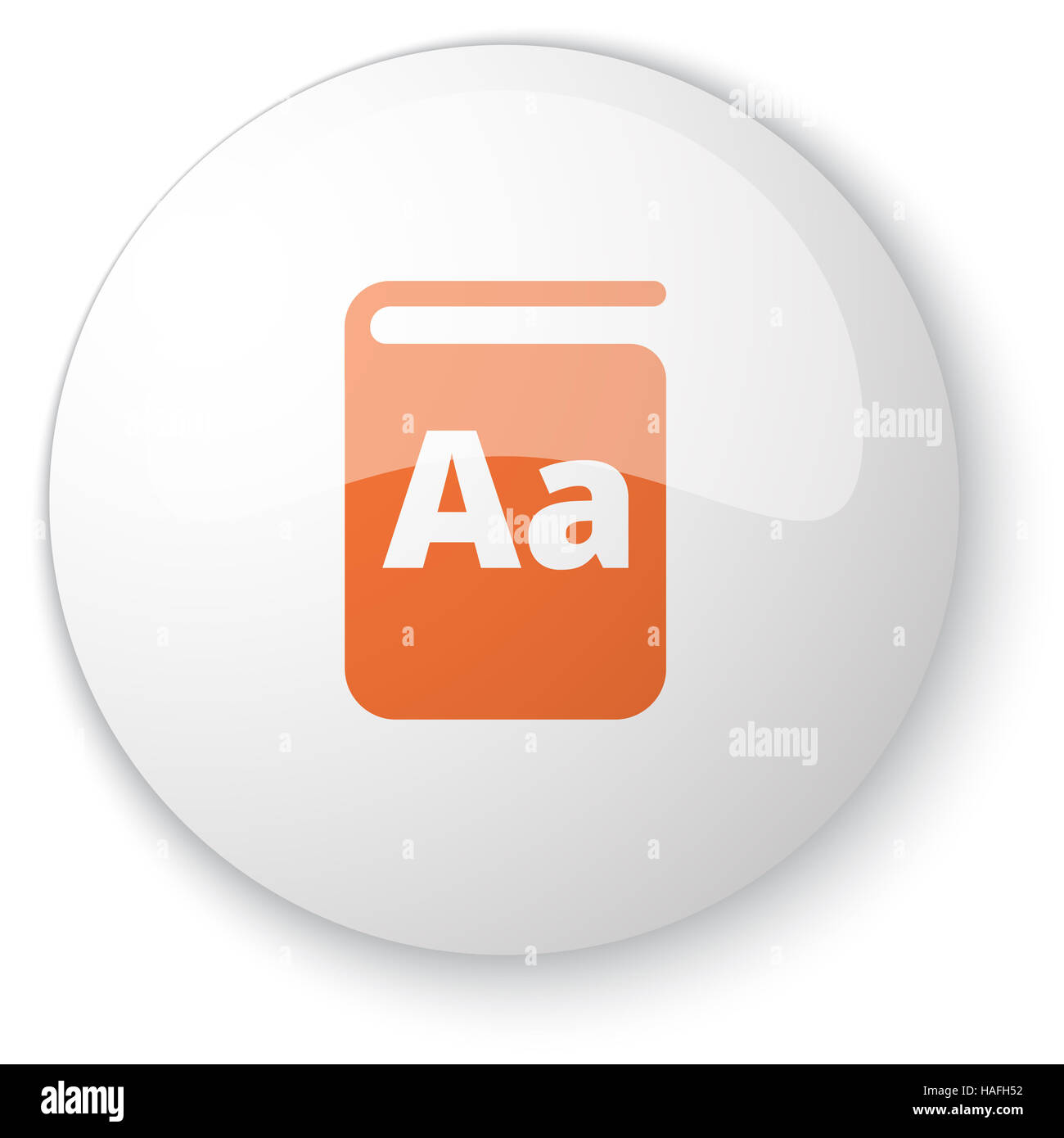 Glossy white web button with orange Text Book icon on white background ...